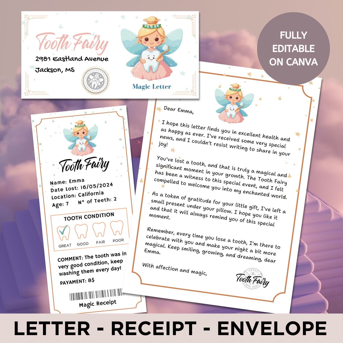 Tooth Fairy Certificate, Printable Tooth Fairy Letter, Tooth Fairy ...