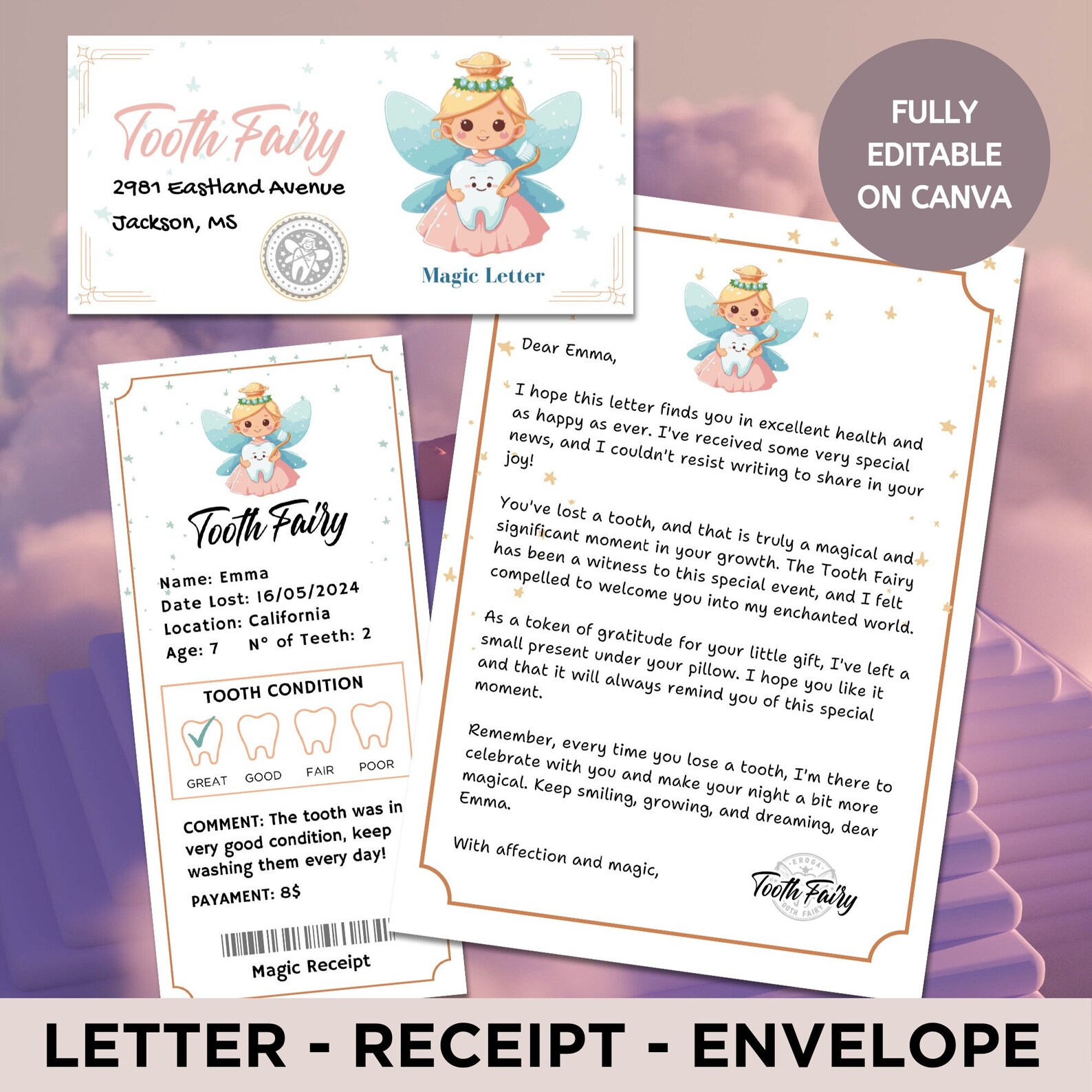 Tooth Fairy Certificate, Printable Tooth Fairy Letter, Tooth Fairy ...