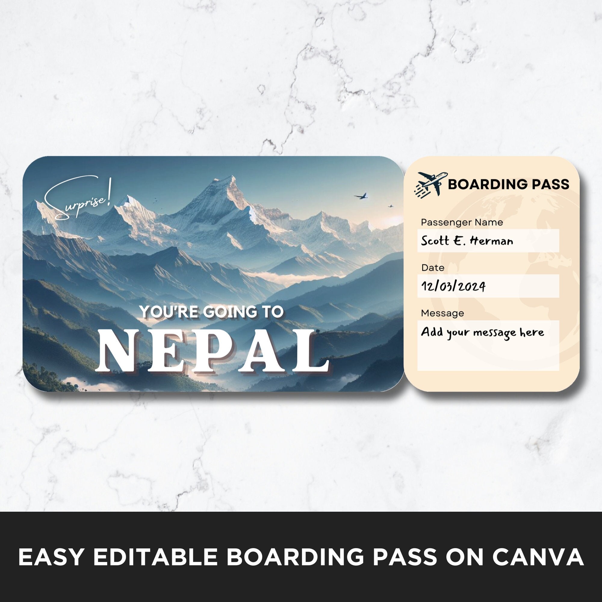 Nepal Plane Ticket Template, Boarding Pass Ticket Template, Flight ...
