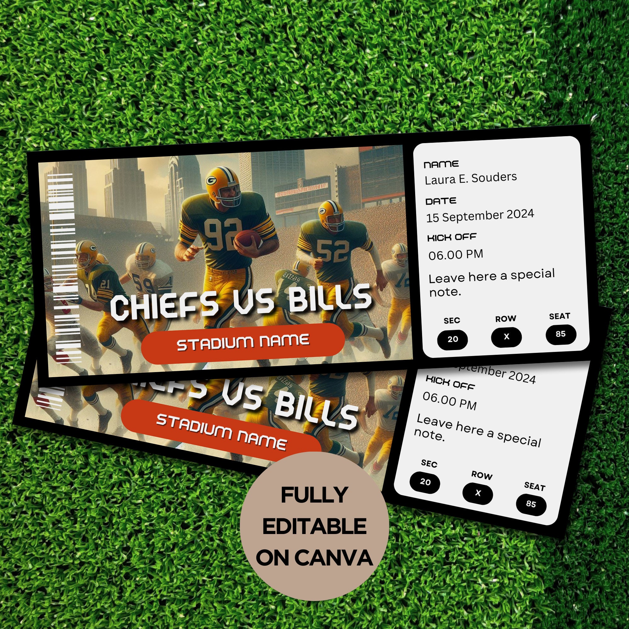 Nfl Ticket Template, Event Ticket, Football Game Ticket, Sports Event ...