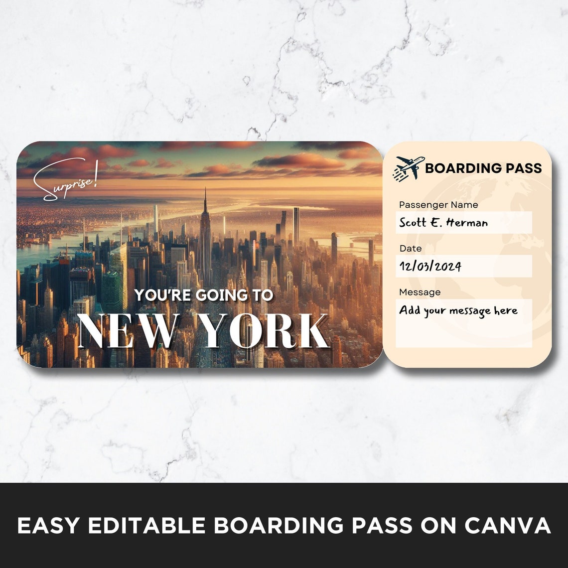 New York Plane Ticket Template, Boarding Pass Ticket Template, Flight ...
