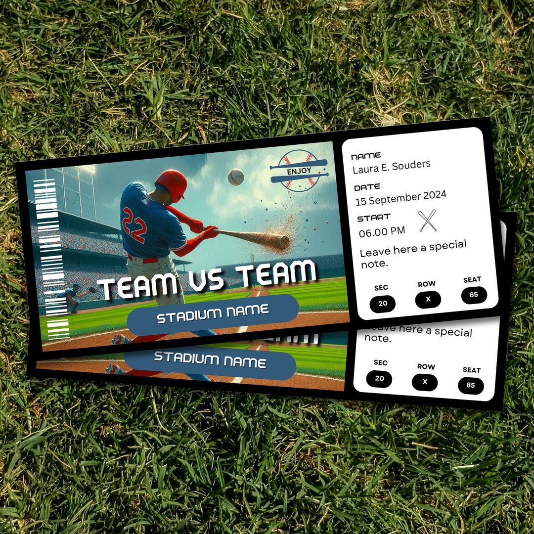 Baseball Ticket Template, Event Ticket, Baseball Invitation, Sports ...