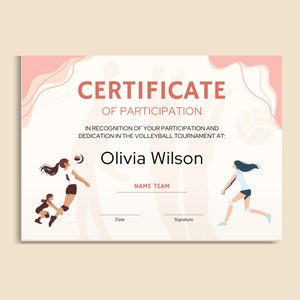 Editable Volleyball Award, Volleyball Certificate Template, Award ...