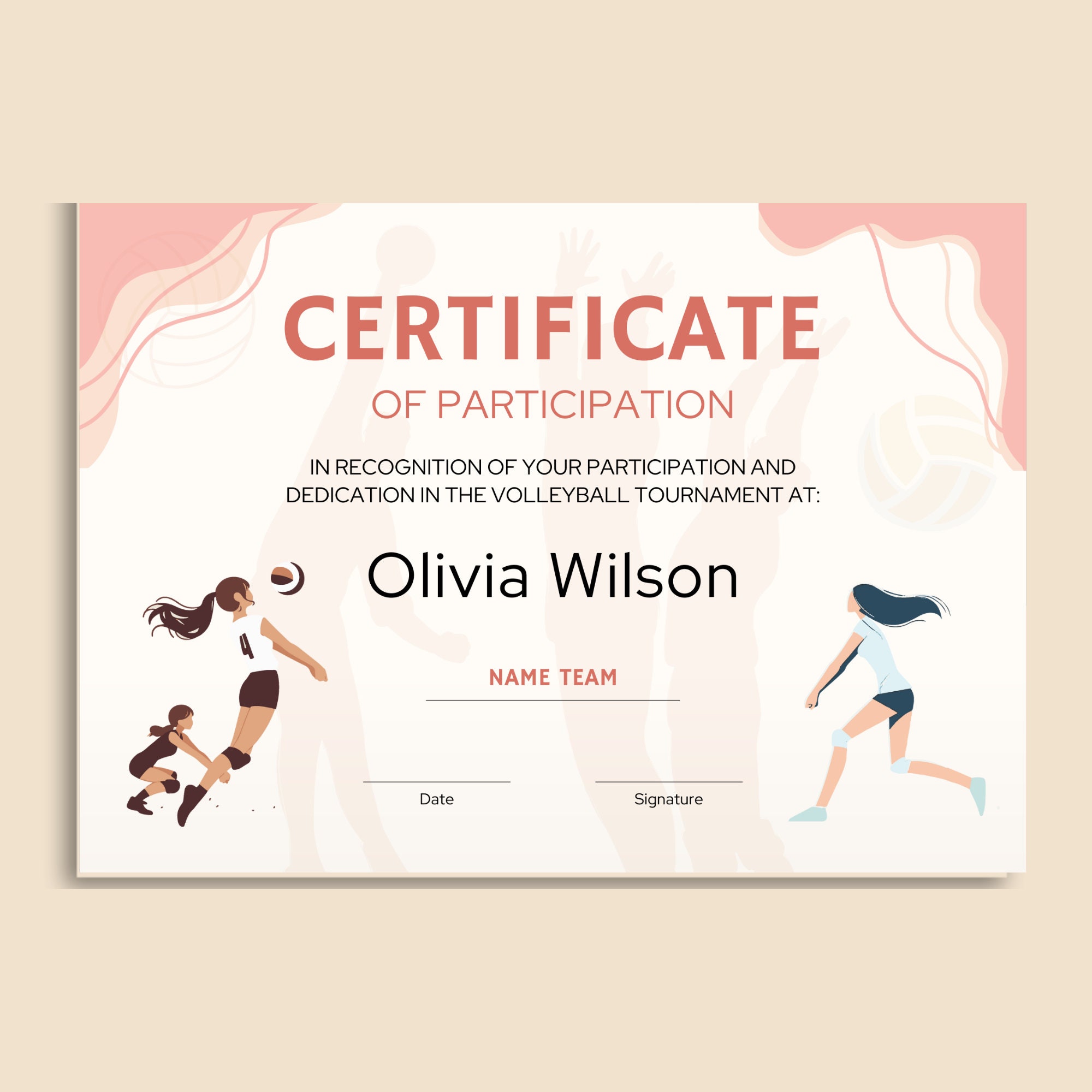 Editable Volleyball Award, Volleyball Certificate Template, Award ...