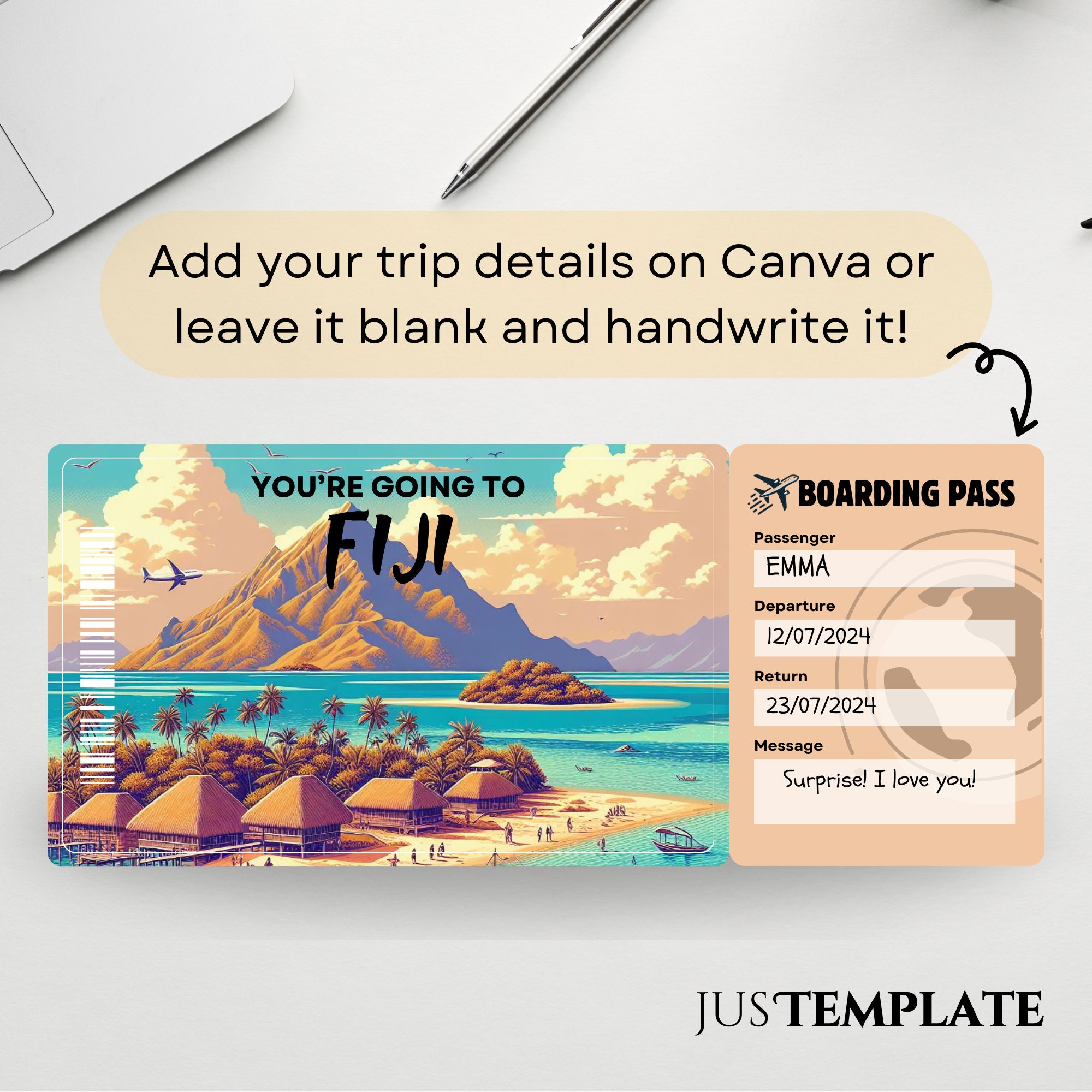 Fiji Trip Surprise, Boarding Pass Ticket Template, Flight Boarding Pass ...