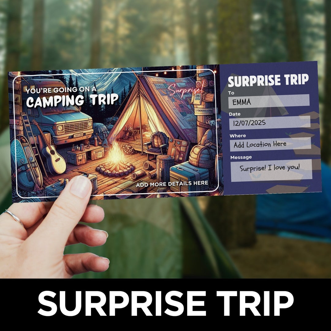 Camping Trip Ticket Template, Summer Camp Voucher, Experience Gifts ...
