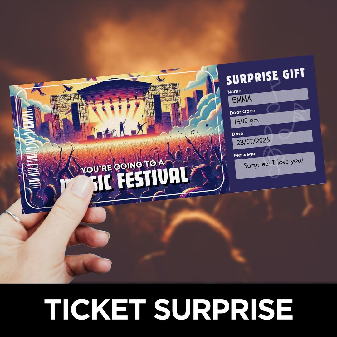Music Festival Ticket Template, Printable Concert Ticket, Surprise ...