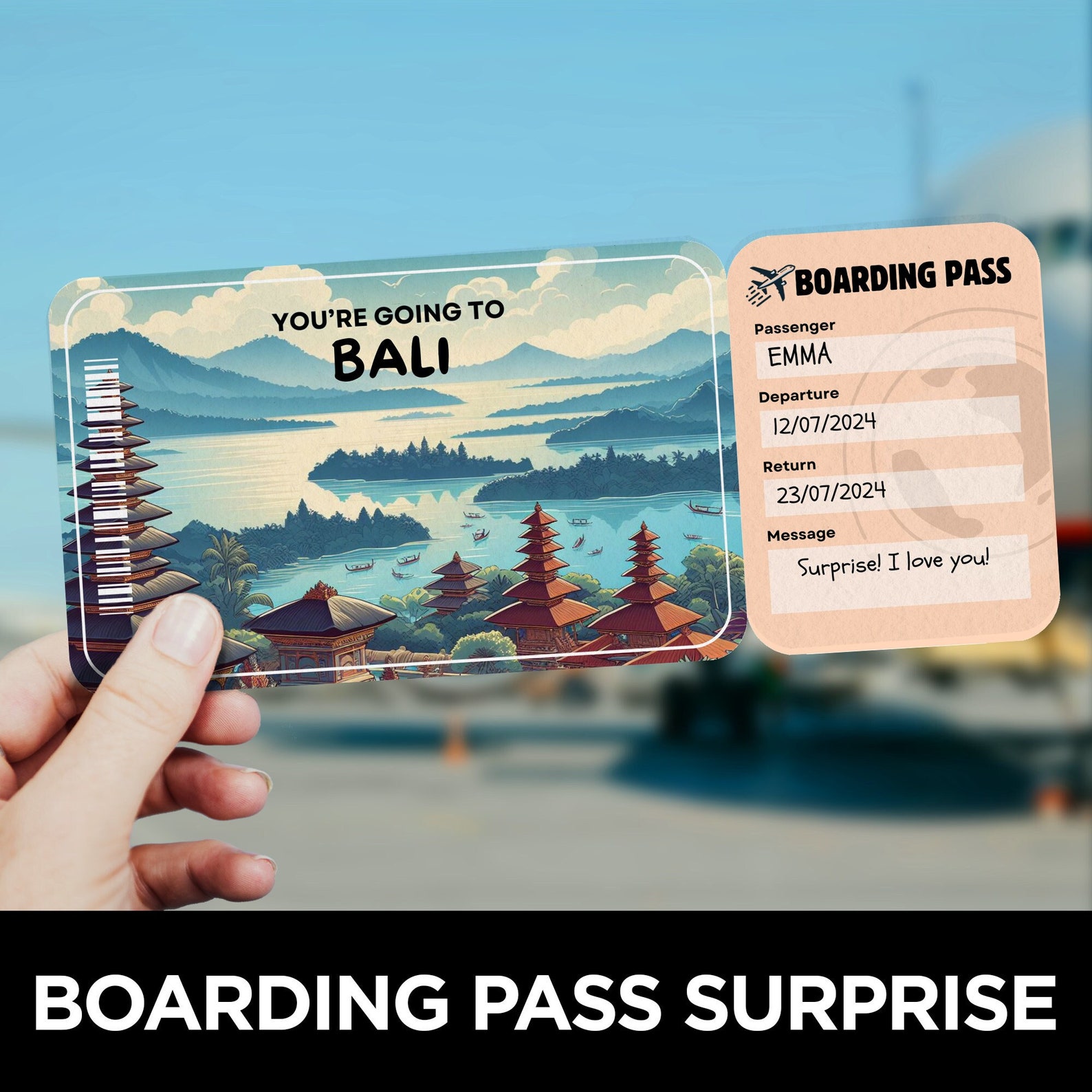 Bali Boarding Pass, Trip Surprise, Plane Ticket Template, Boarding Pass ...
