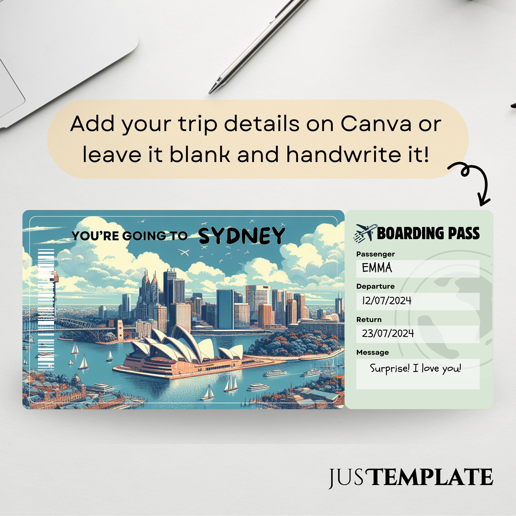 Sydney Boarding Pass, Trip Surprise, Plane Ticket Template, Boarding ...