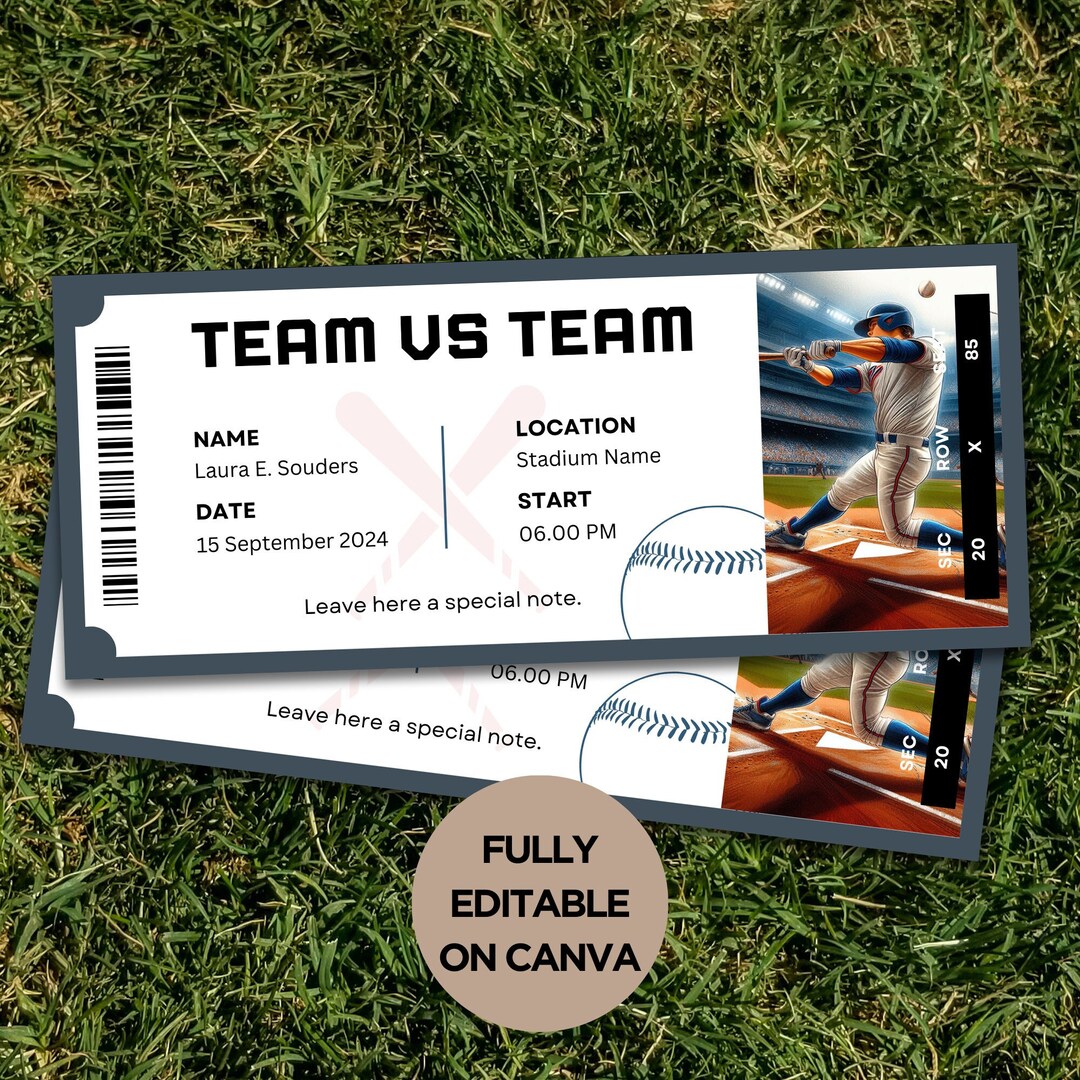 Baseball Ticket Template, Event Ticket, Baseball Invitation, Sports ...