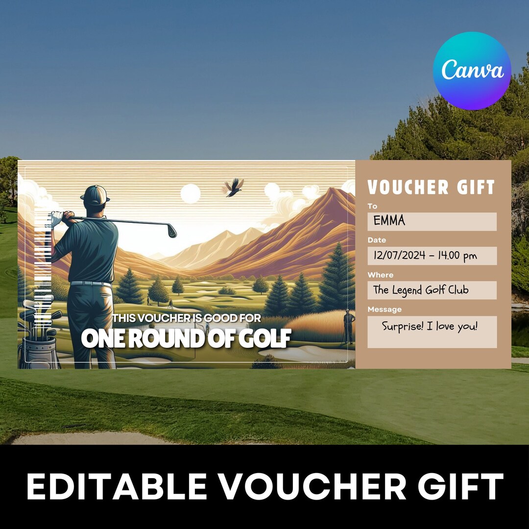 Golf Ticket Template, Golf Voucher, Golf Trip, Golf Gift Card, Sport ...
