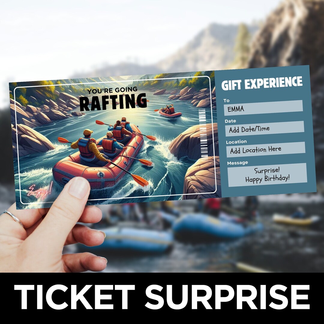 Rafting Ticket Template, Water Sport Voucher, Printable River Rafting ...
