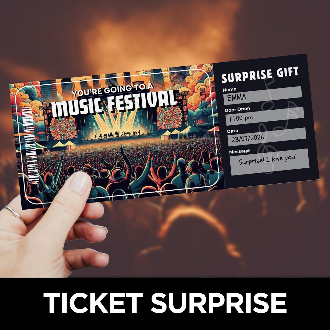 Music Festival Ticket Template, Printable Concert Ticket, Surprise ...