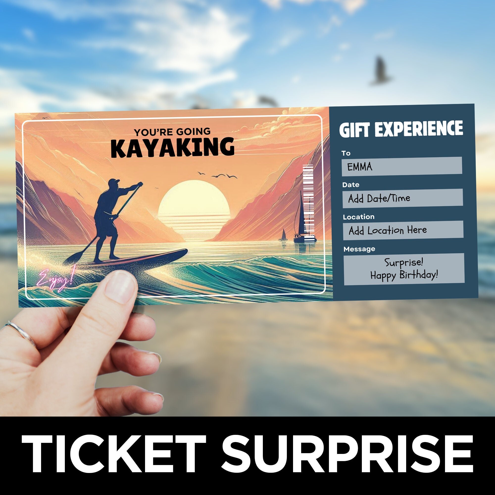 Paddleboarding Ticket Template, Water Sport Voucher, Printable Sup Board Coupon, Sport Ticket ...