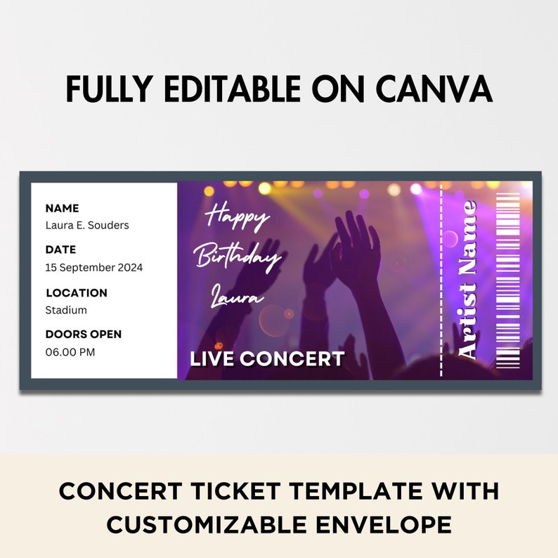 Concert Ticket Template, Event Ticket, Concert Tour Ticket, Live ...