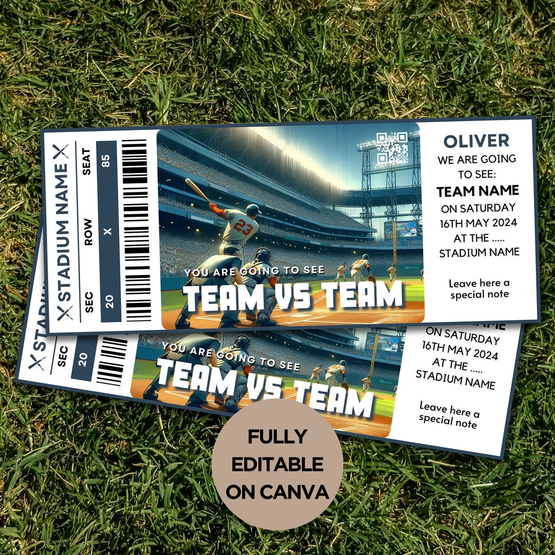 Baseball Ticket Template, Event Ticket, Baseball Invitation, Sports ...