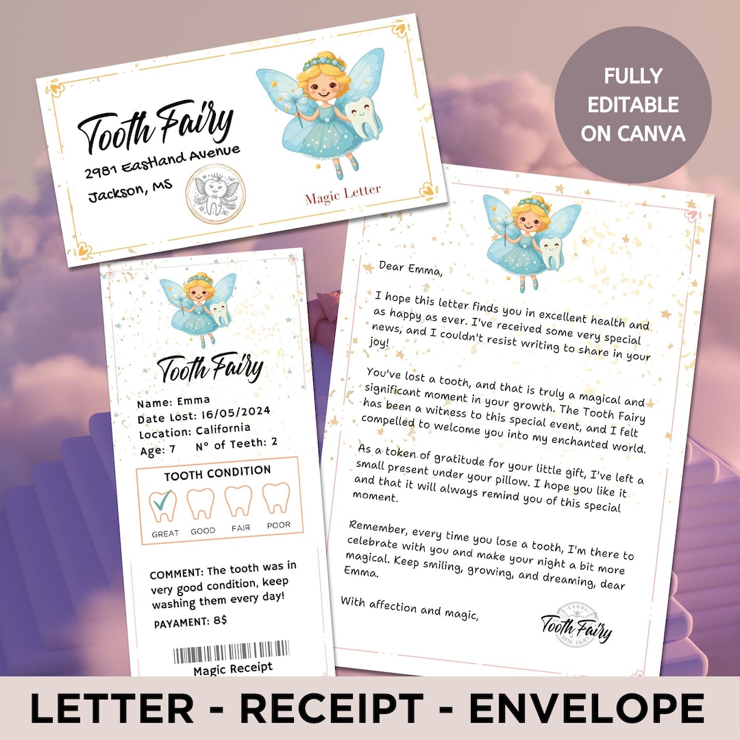 Tooth Fairy Certificate, Printable Tooth Fairy Letter, Tooth Fairy ...