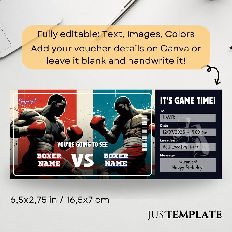 Boxing Ticket Template, Boxing Match Invite, Sports Event Ticket, Boxe ...
