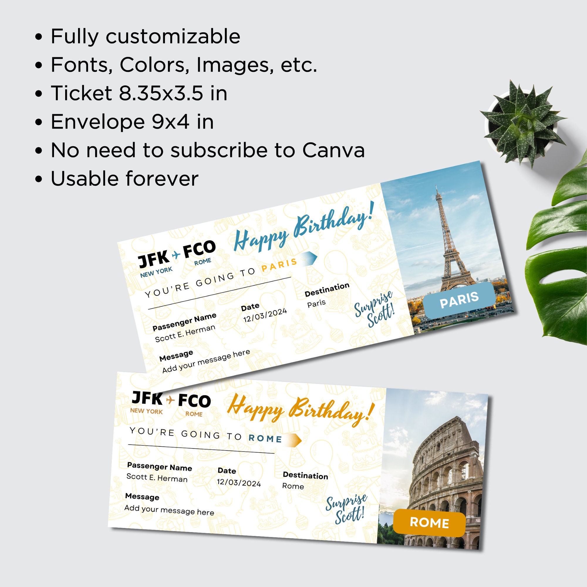 Editable Plane Ticket Template, Boarding Pass Ticket Template, Airline ...