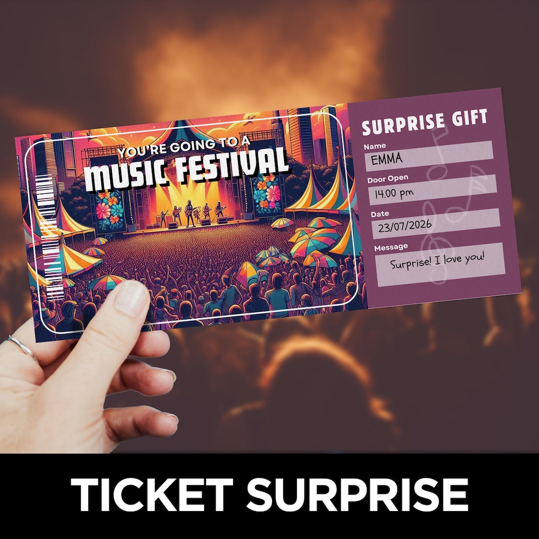Music Festival Ticket Template, Printable Concert Ticket, Surprise ...