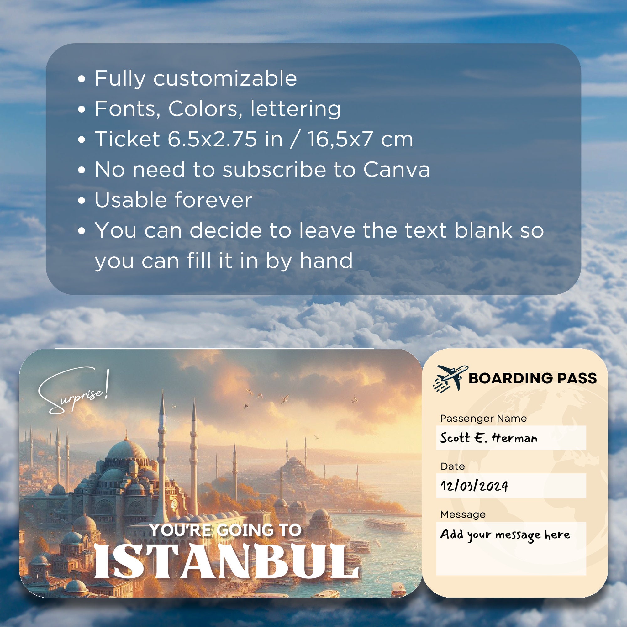 Istanbul Plane Ticket Template, Boarding Pass Ticket Template, Flight ...