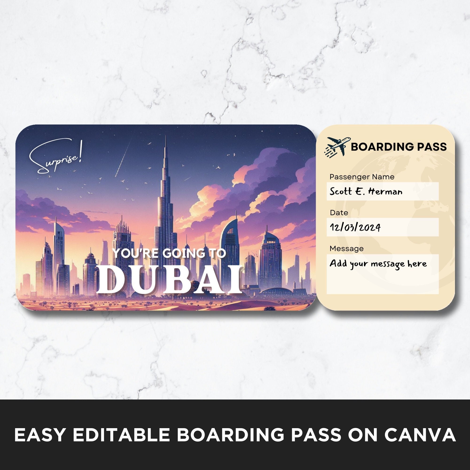 Dubai Plane Ticket Template, Boarding Pass Ticket Template, Flight ...