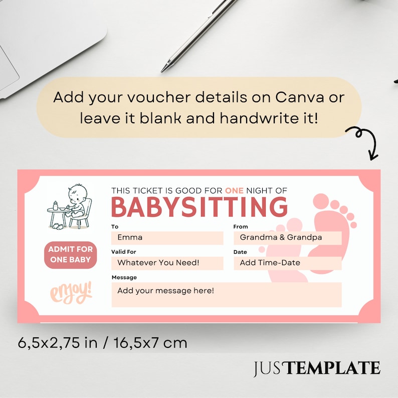 Printable Babysitting Voucher, Gift Coupon Template, Babysitter Coupon ...