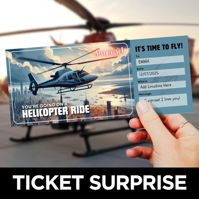 Helicopter Ride Ticket Template, Helicopter Tour Coupon, Adventure ...