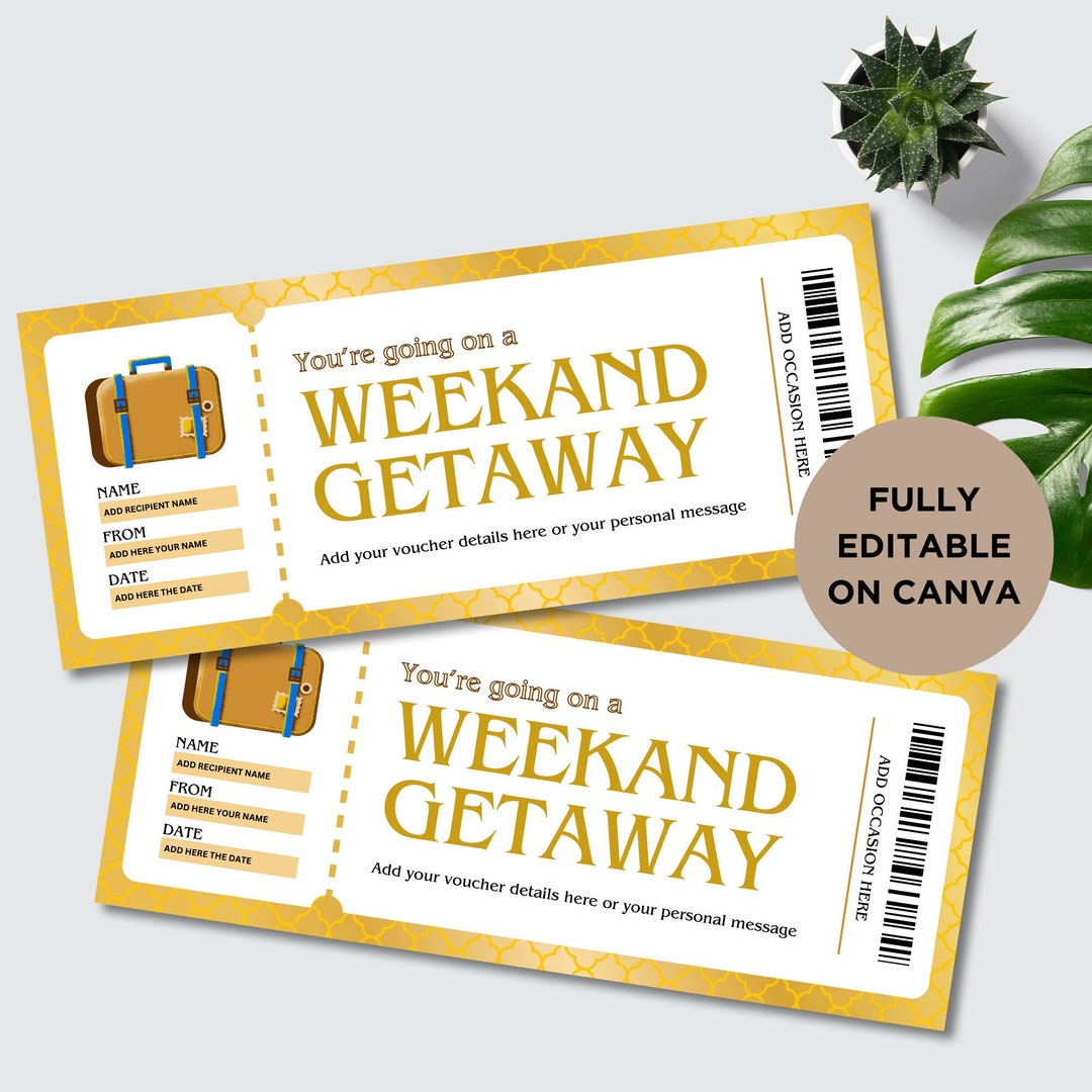 Weekend Getaway Ticket Template, Editable Travel Voucher, Romantic ...