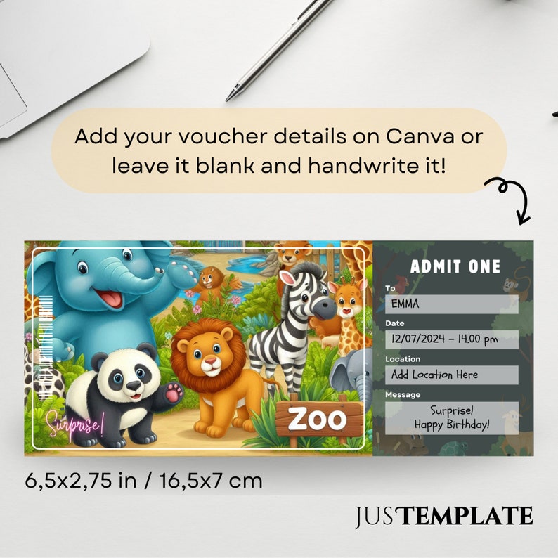 Zoo Ticket Template, Printable Event Ticket, Safari Park, Gift Voucher ...