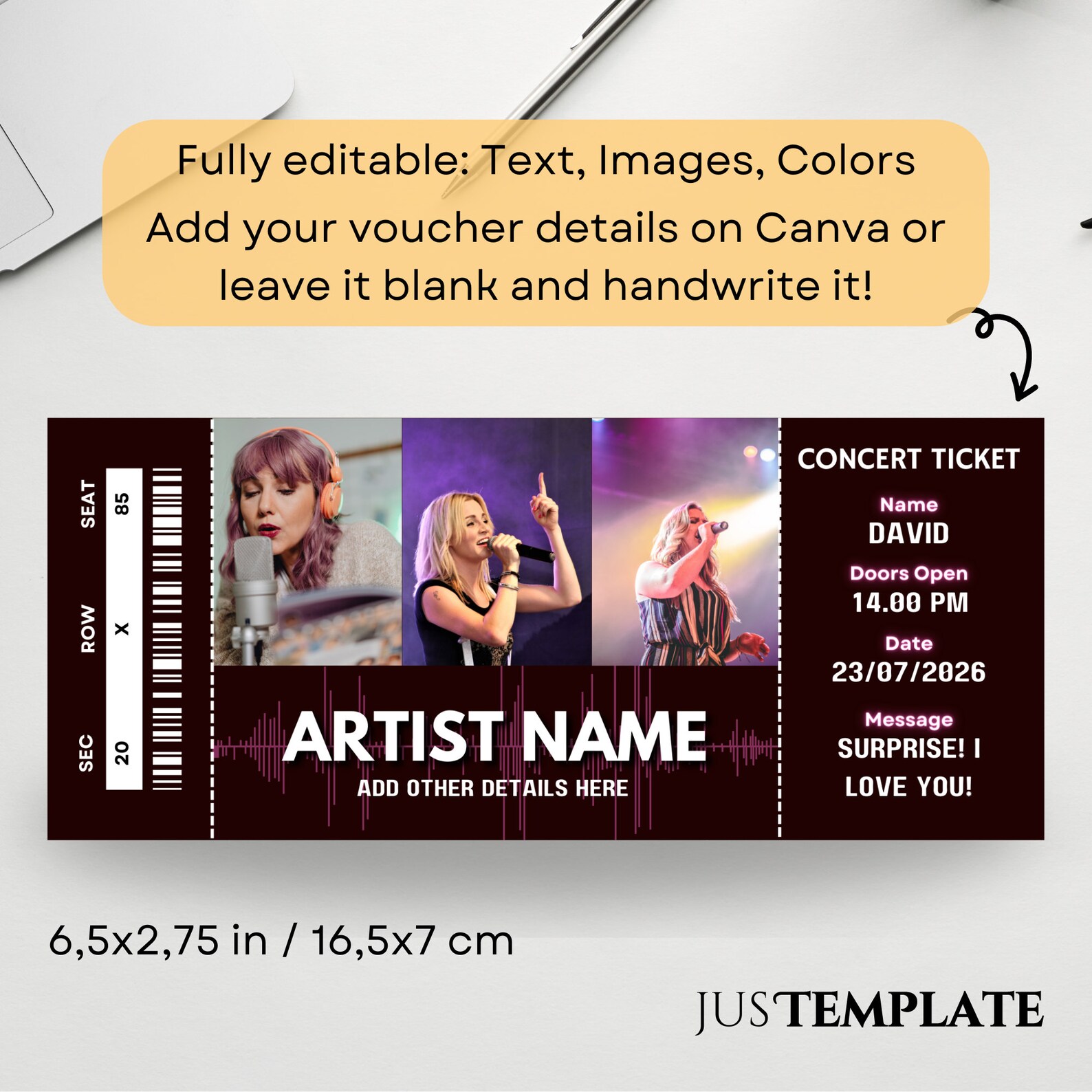 Editable Concert Ticket Template, Printable Live Concert Tickets, Event ...