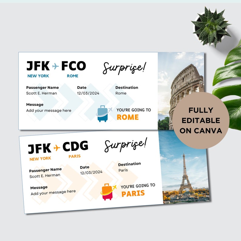 Boarding Pass Ticket Template, Editable Plane Ticket Template, Airline ...