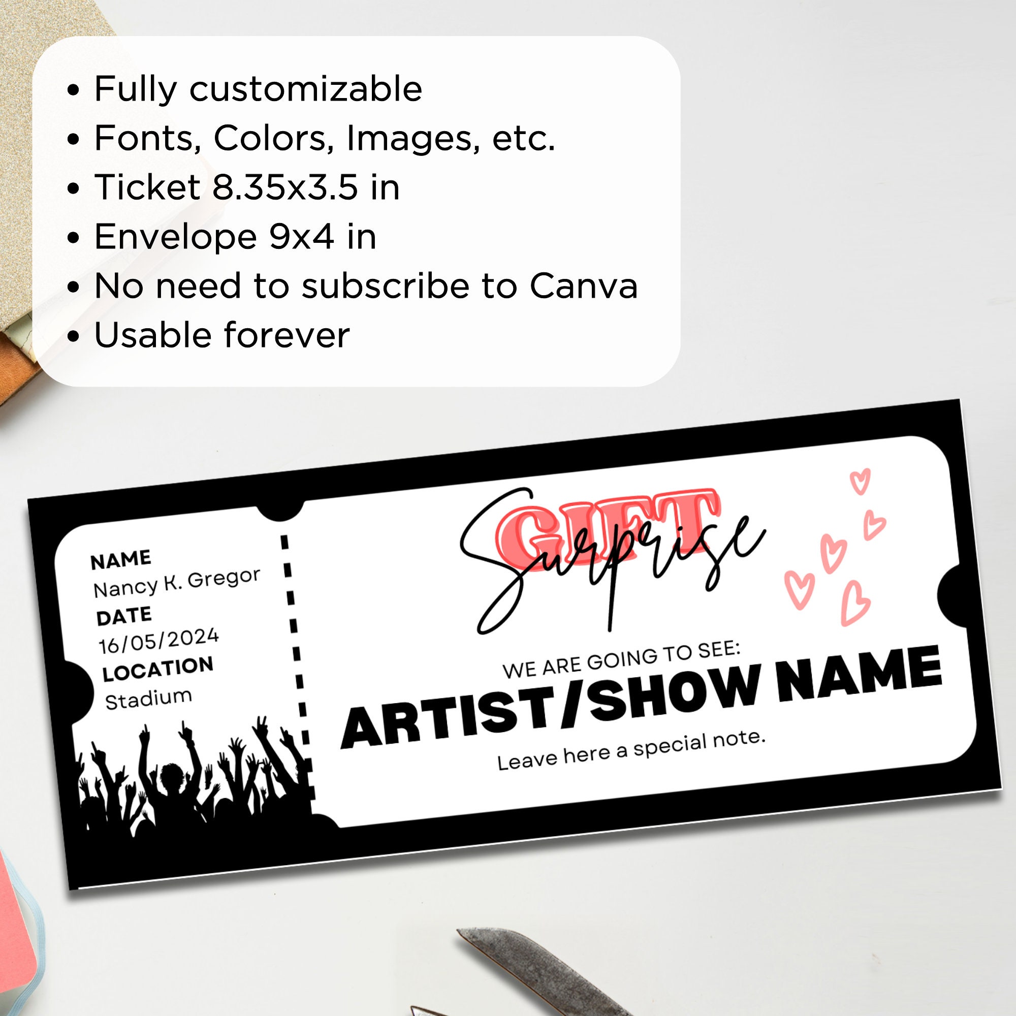 Concert Ticket Template, Event Ticket, Concert Tour Ticket, Live ...