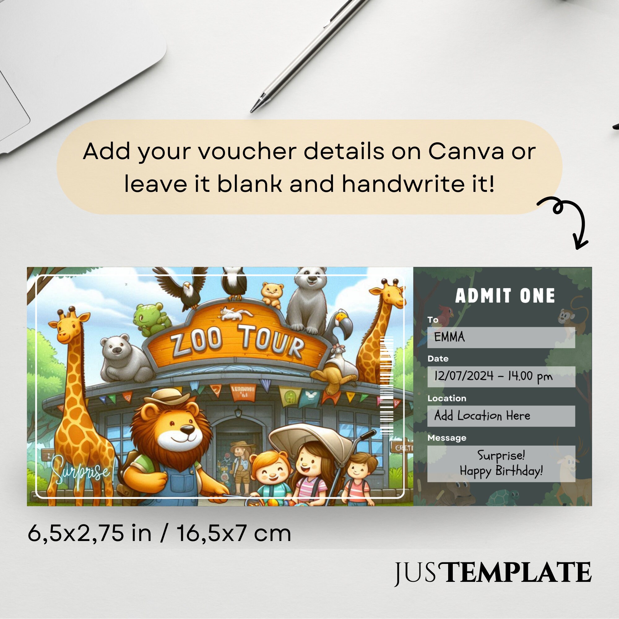Zoo Ticket Template, Printable Event Ticket, Safari Park, Gift Voucher ...