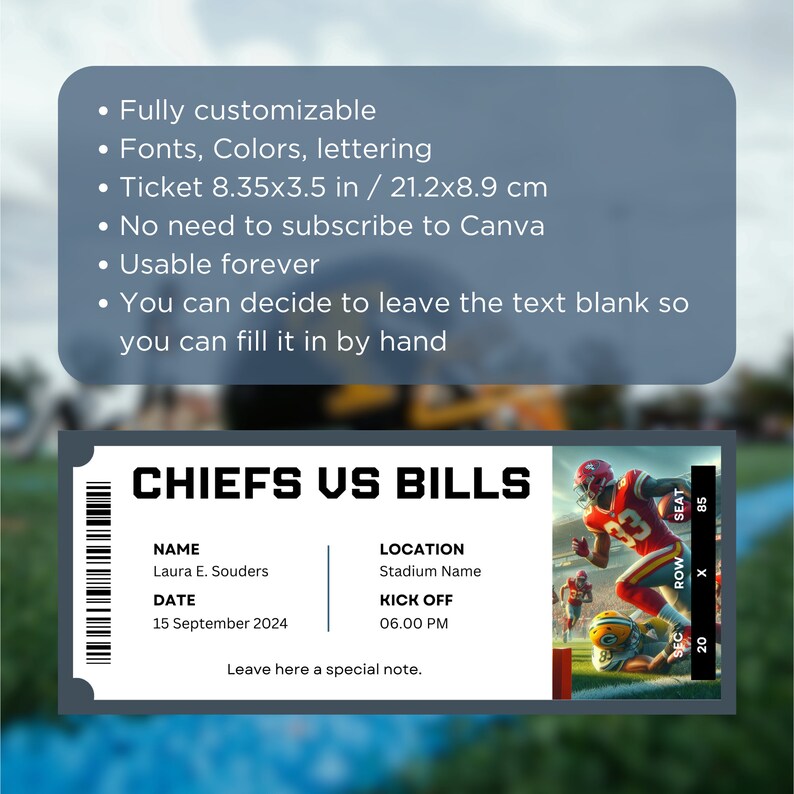Nfl Ticket Template, Event Ticket, Football Game Ticket, Sports Event ...
