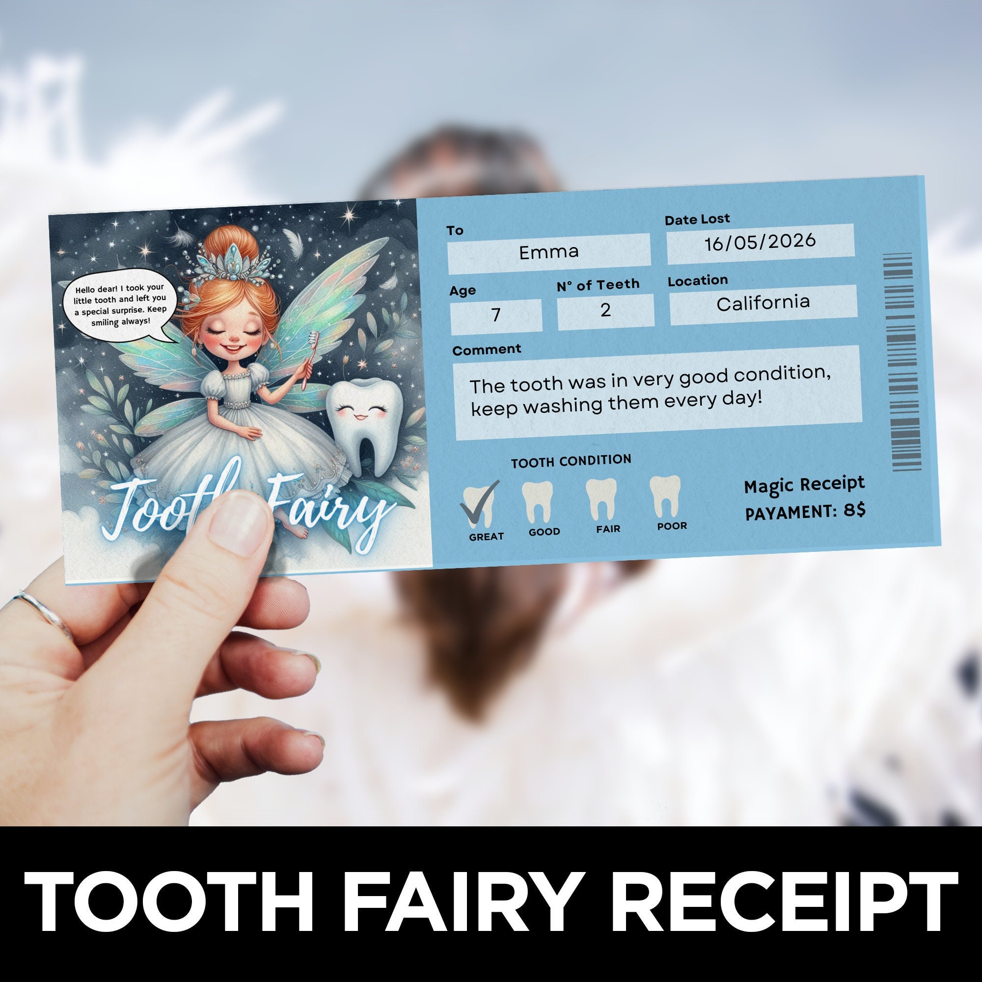 Tooth Fairy Receipt Template, Printable Receipt Template, Tooth Fairy ...