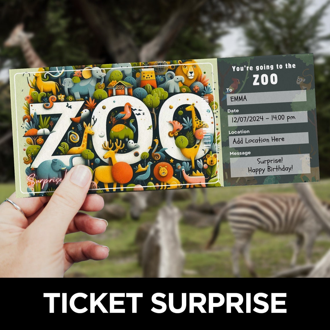 Zoo Ticket Template, Printable Event Ticket, Safari Park, Gift Voucher ...