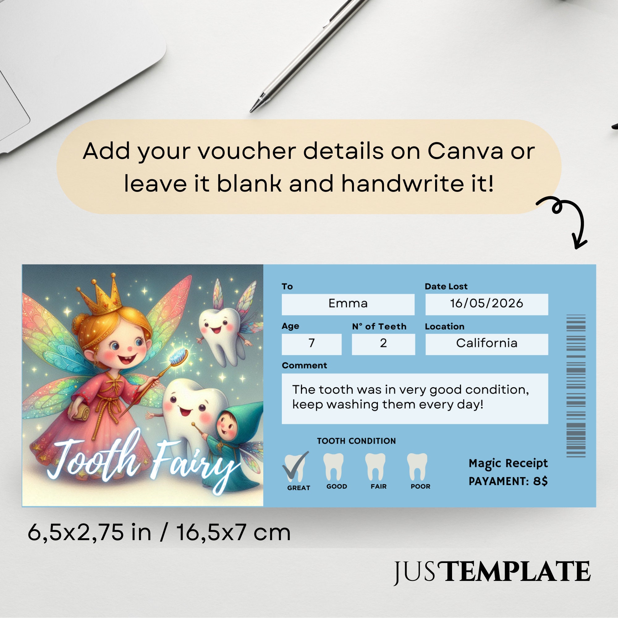 Tooth Fairy Receipt Template, Printable Receipt Template, Tooth Fairy ...