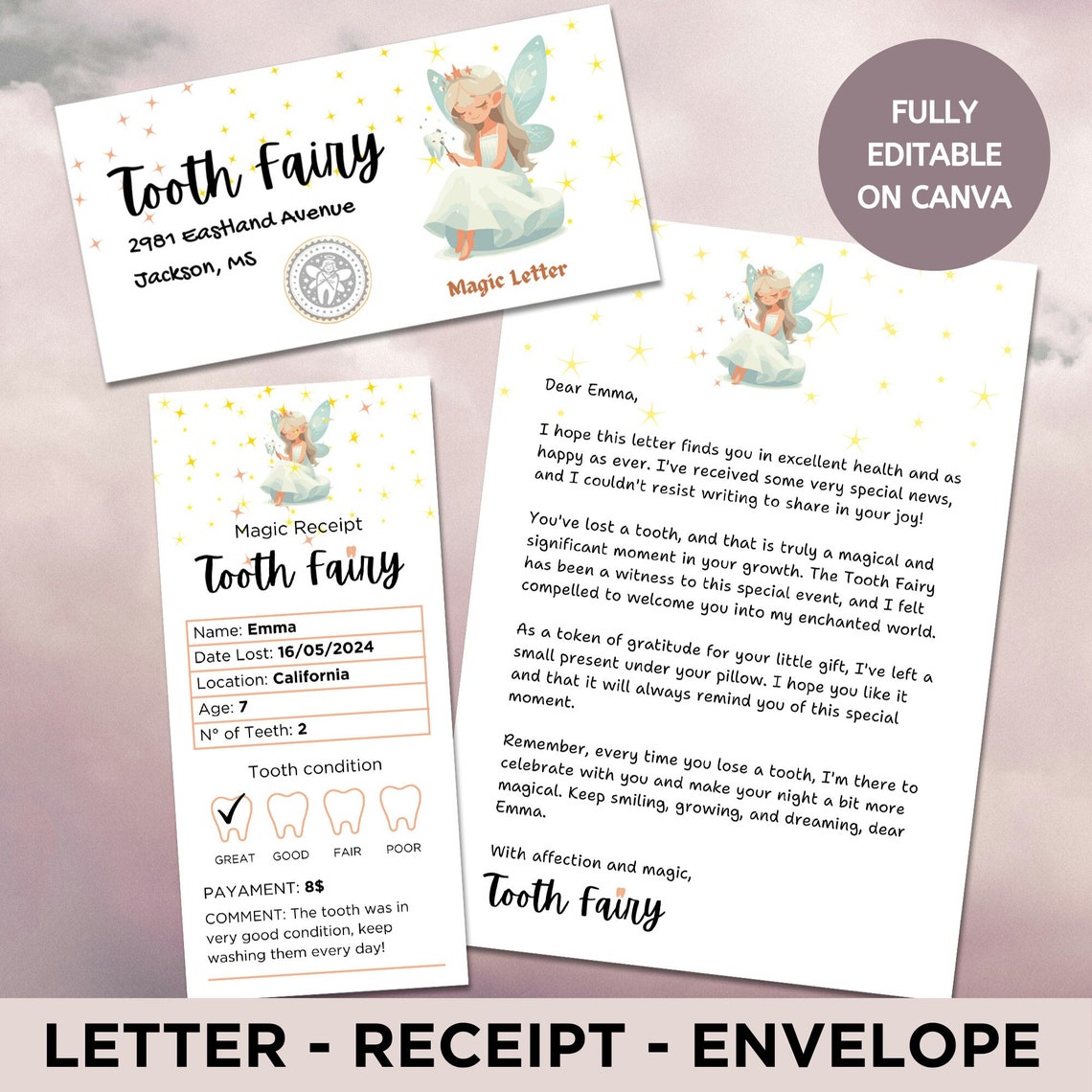 Tooth Fairy Certificate, Printable Tooth Fairy Letter, Tooth Fairy ...
