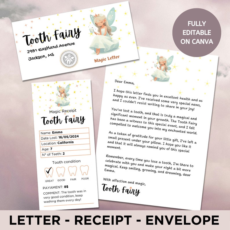 Tooth Fairy Certificate, Printable Tooth Fairy Letter, Tooth Fairy ...