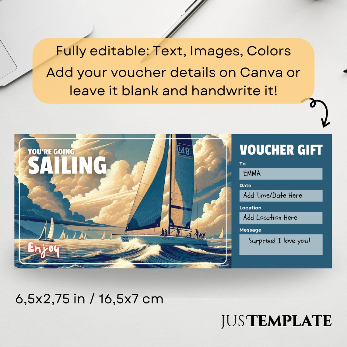 Sailing Ticket Template, Water Sport Voucher, Printable Sailing Coupon ...