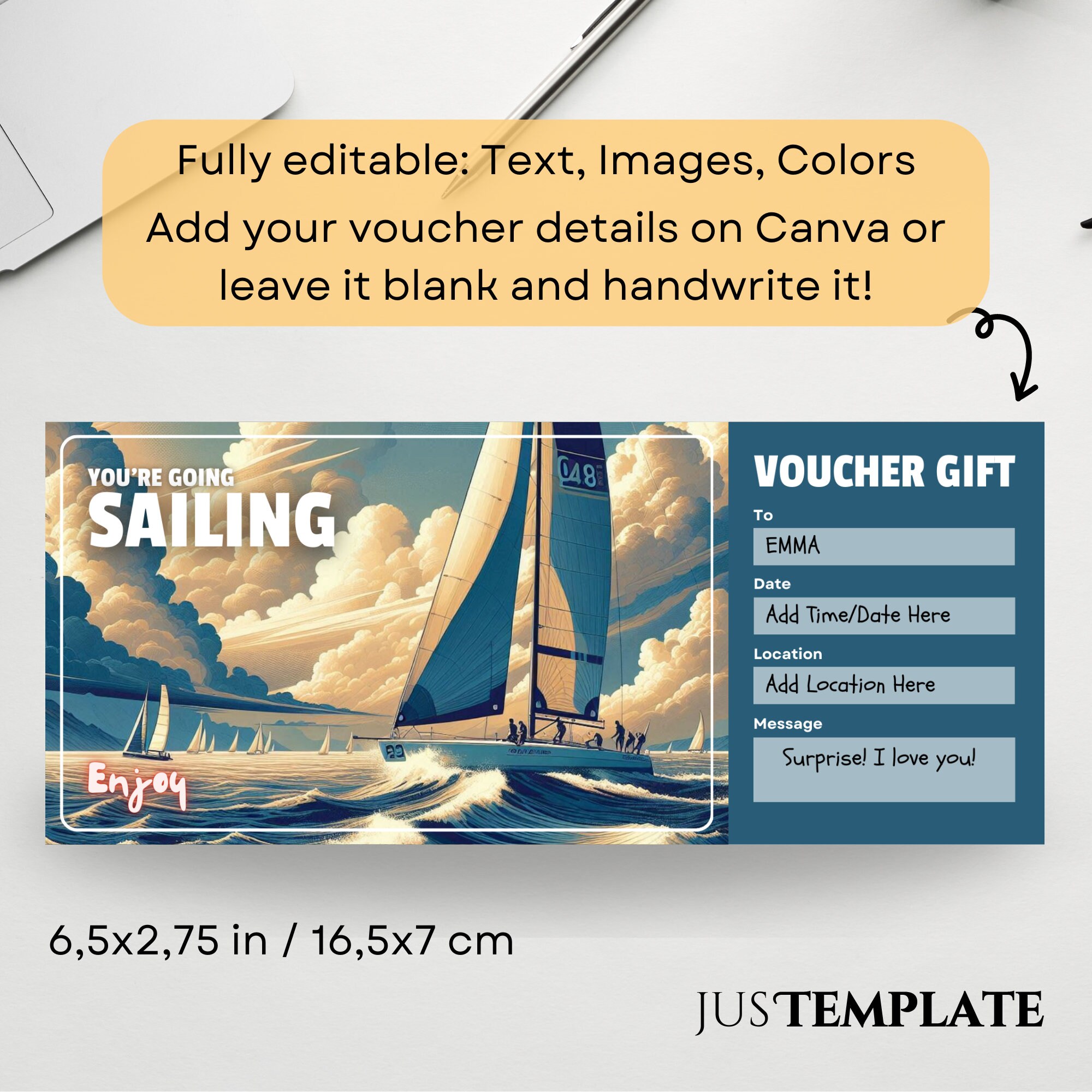 Sailing Ticket Template, Water Sport Voucher, Printable Sailing Coupon ...