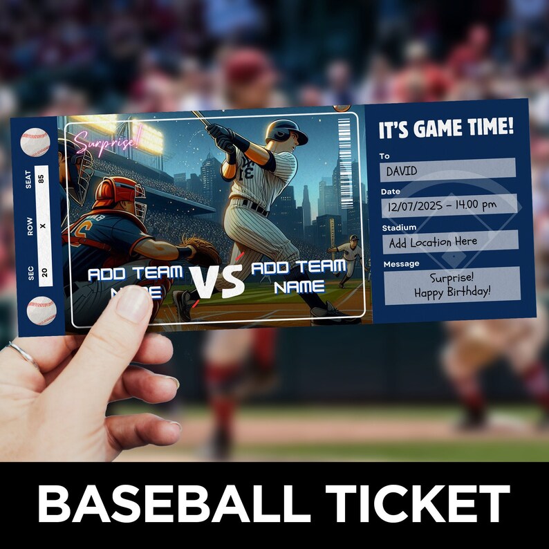 Baseball Game Ticket Template, Printable Sport Ticket Invitation, Event ...