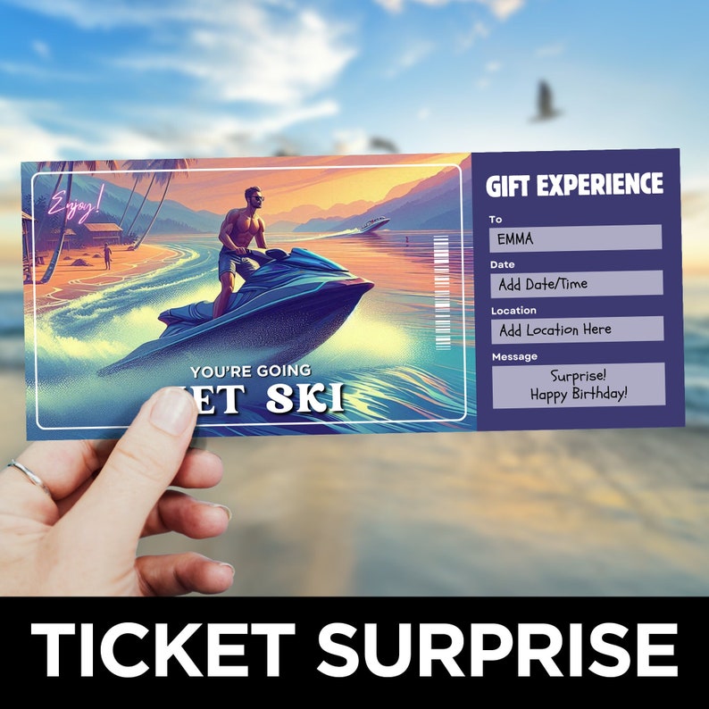 Jet Skiing Ticket Template, Jet Ski Lesson Voucher, Printable Jet Ski ...