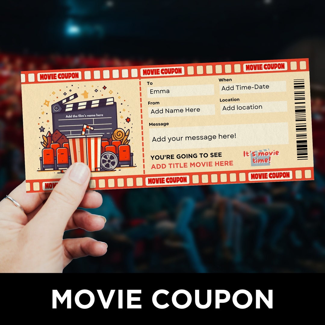 Movie Ticket Template, Printable Movie Coupon, Cinema Tickets, Movie ...