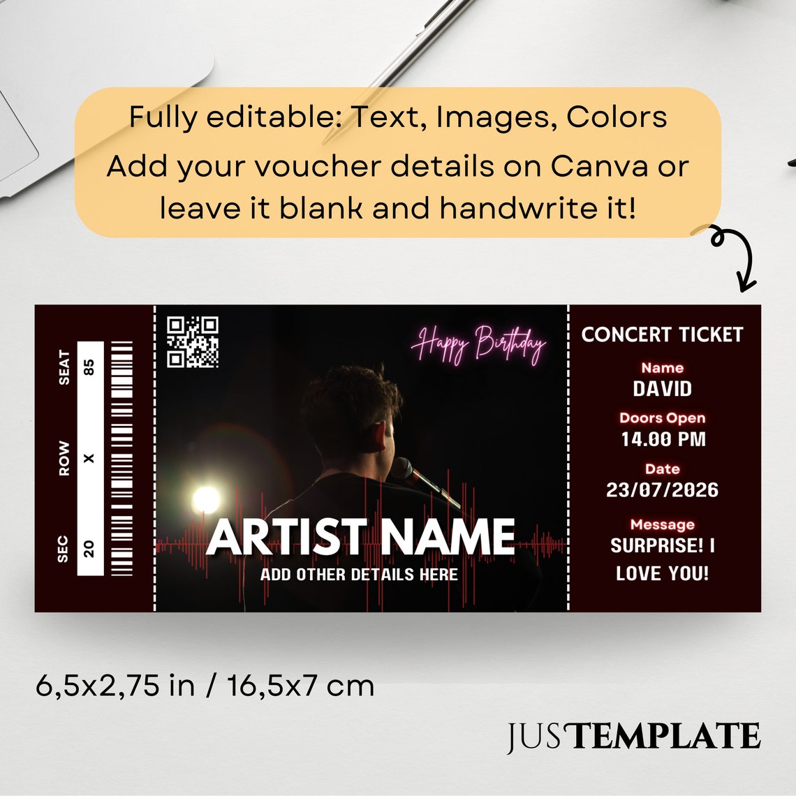 Editable Concert Ticket Template, Printable Live Concert Tickets, Event ...