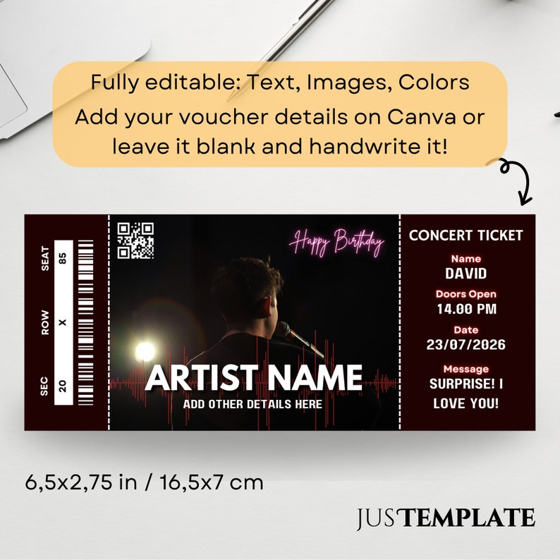 Editable Concert Ticket Template, Printable Live Concert Tickets, Event ...