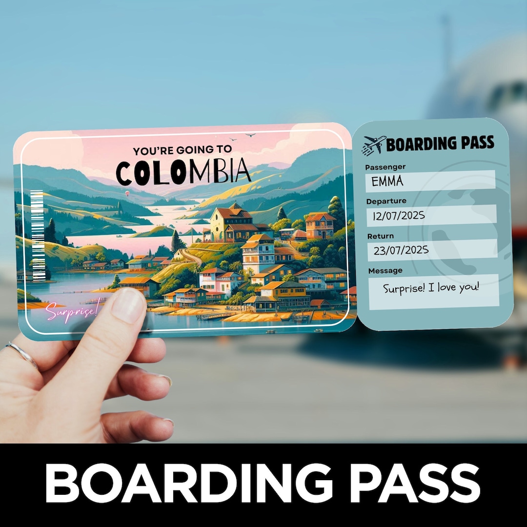 Colombia Boarding Pass, Trip Surprise, Plane Ticket Template, Airplane ...