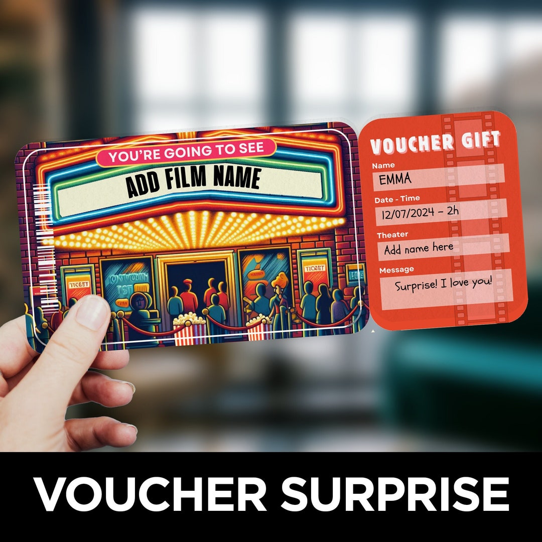 Cinema Ticket, Printable Movie Ticket, Movie Night Coupon, Event ...