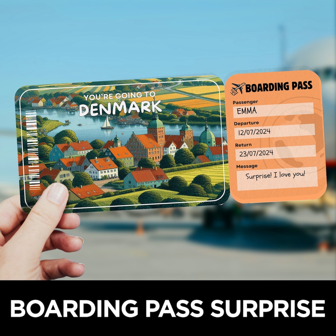 Denmark Boarding Pass, Trip Surprise, Plane Ticket Template, Boarding ...